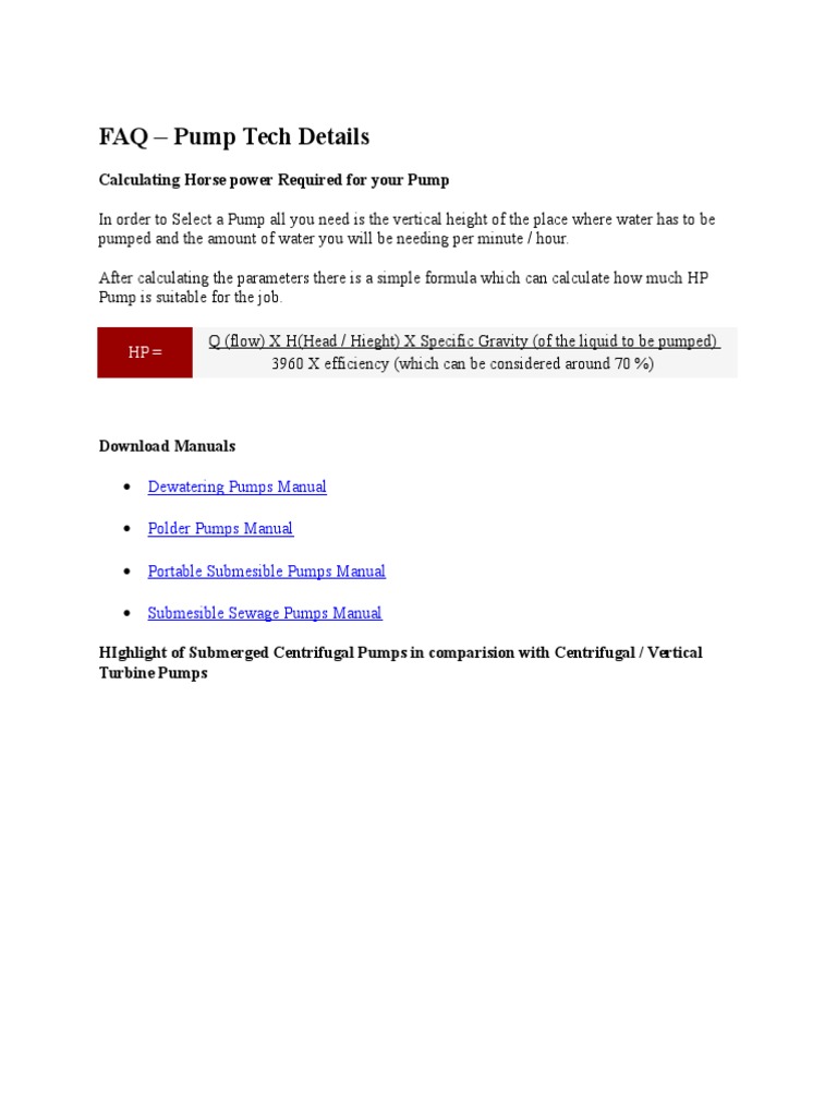 FAQ - Pump Tech Details | PDF | Cast Iron | Pump