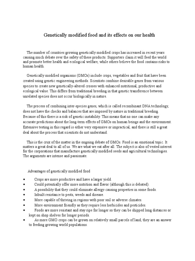 Genetically Modified Food and Its Effects On Our Health | PDF ...