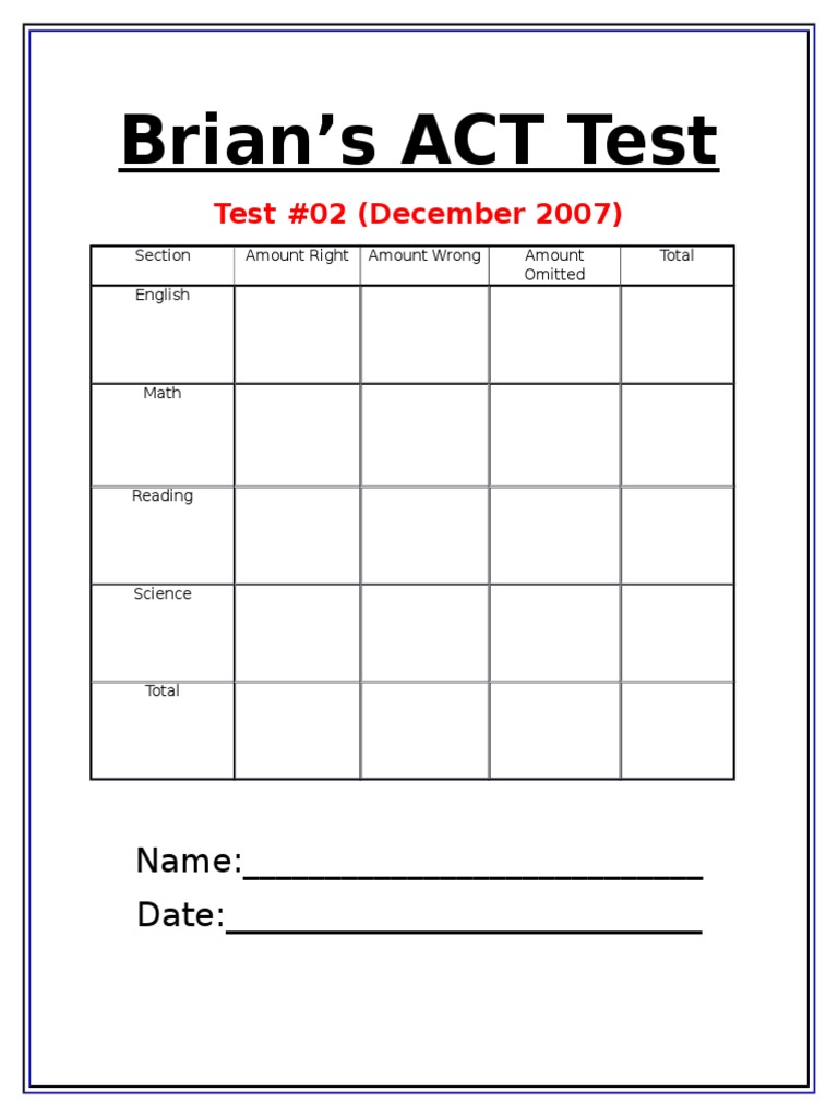 ACT Test Score Tracker | PDF