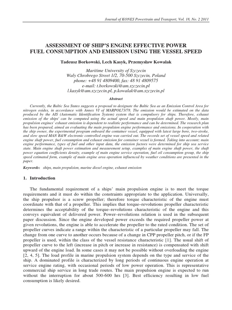 Ship Engine Power and Emission Analysis | PDF | Marine Propulsion | Engines