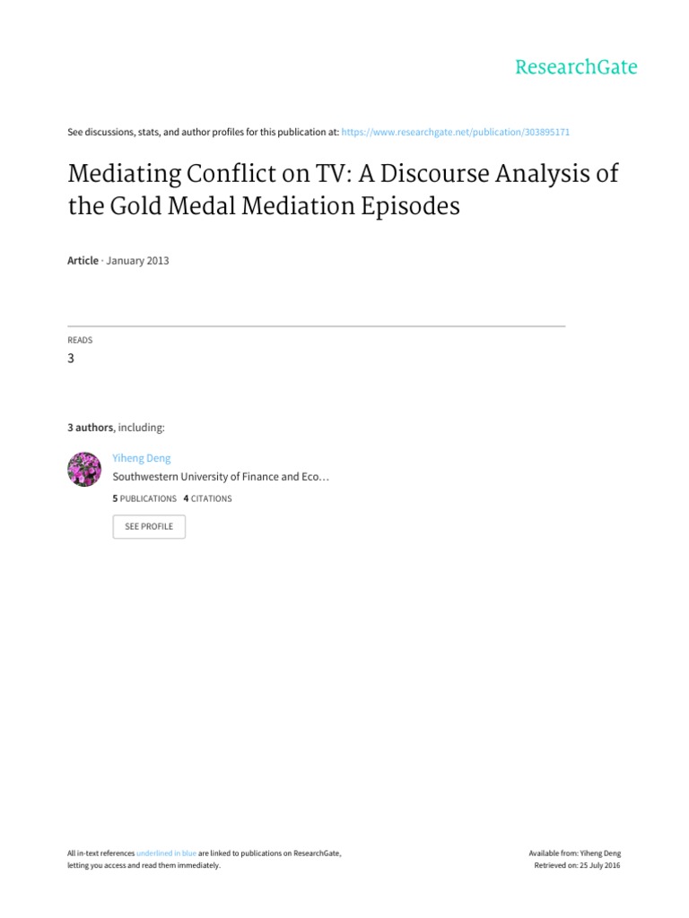 Mediating Conflict On TV A Discourse Analysis of The Gold Medal ...