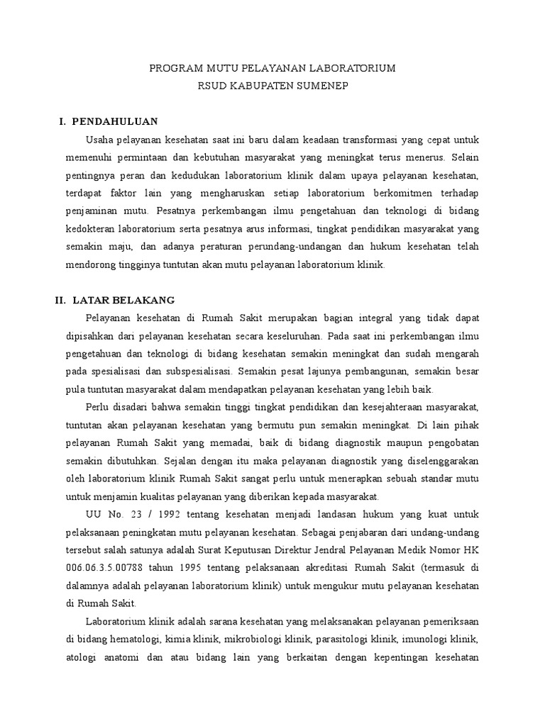 Program Mutu Pelayanan Laboratorium | PDF