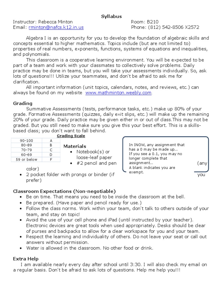 Algebra I Syllabus Overview | PDF