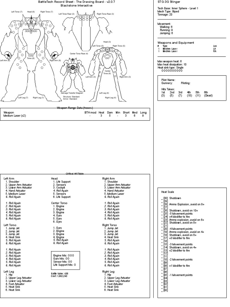 STG-3G Stinger BattleMech Technical Readout: A Detailed Breakdown of ...