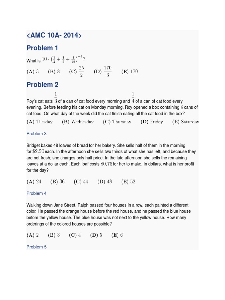 AMC 10A 2014 Math Problems | PDF | Rectangle | Triangle