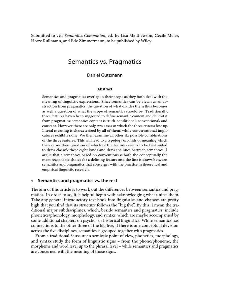 Semantics Vs Pragmatics | PDF | Semantics | Logic