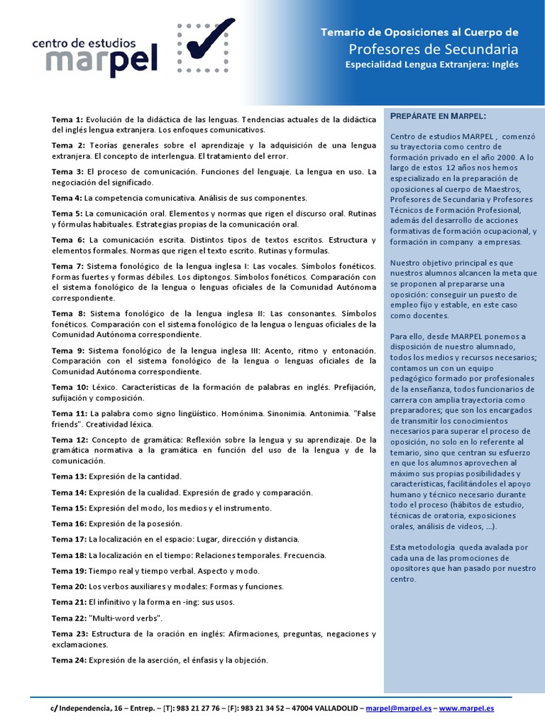 Temario Oposiciones Inglés Secundaria | PDF | Fonología | Palabra