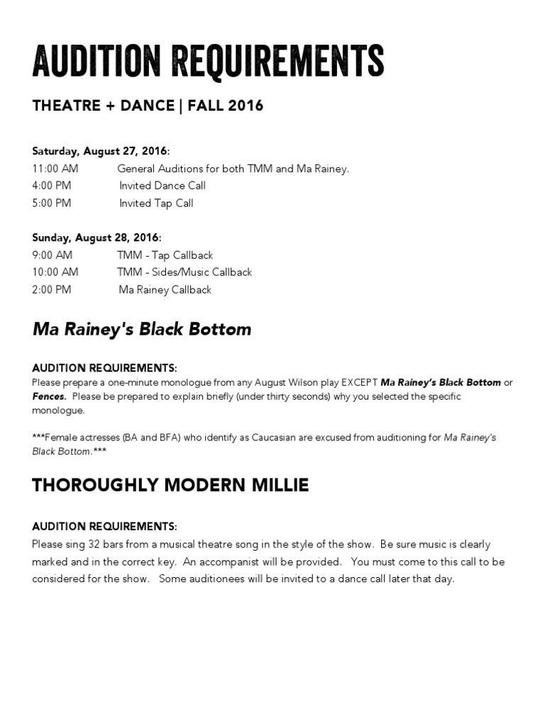 Fall 2016 Theatre & Dance Audition Info | PDF