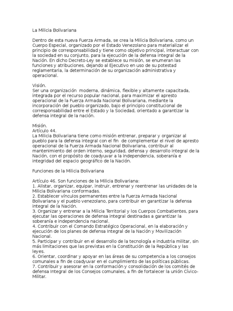 La Milicia Bolivariana de Venezuela | PDF | Venezuela | Oficial general