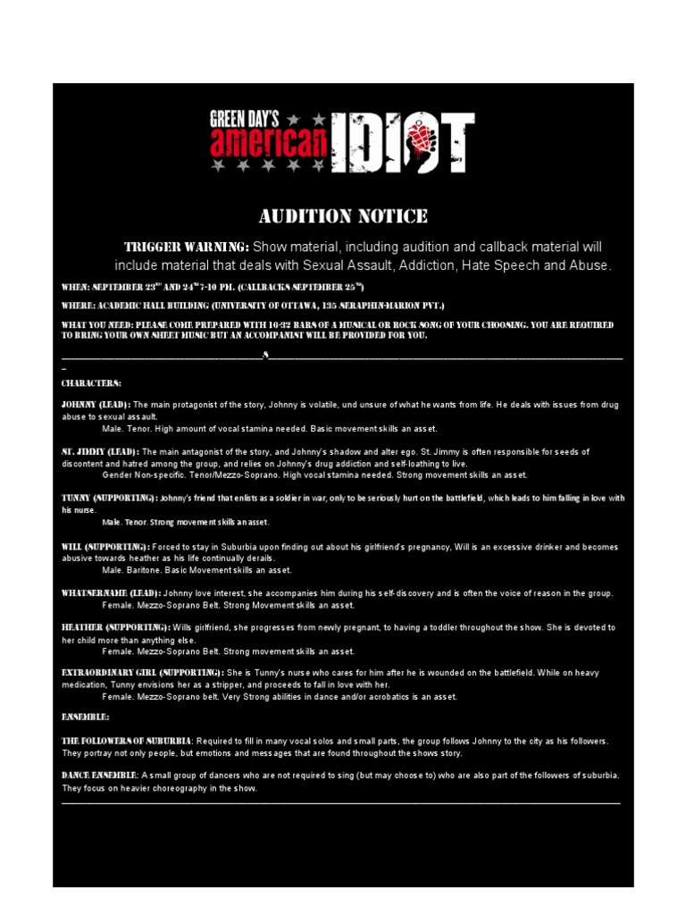 American Idiot Audition Notice | PDF