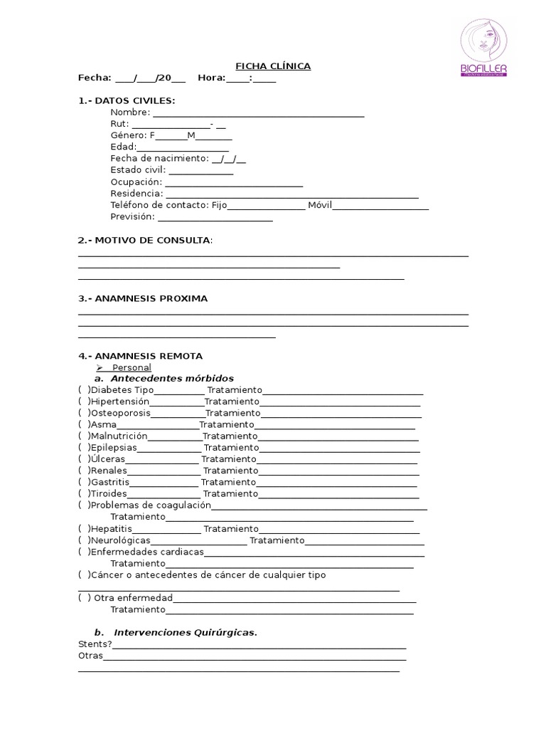 Ficha clínica estética | Medicina clínica | Medicina