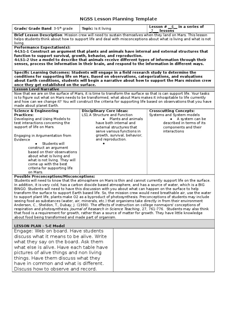 NGSS Lesson Planning Template | PDF | Mars | Lesson Plan