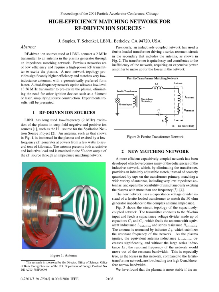 High-Efficiency Matching Network For Rf-Driven Ion Sources | Download ...