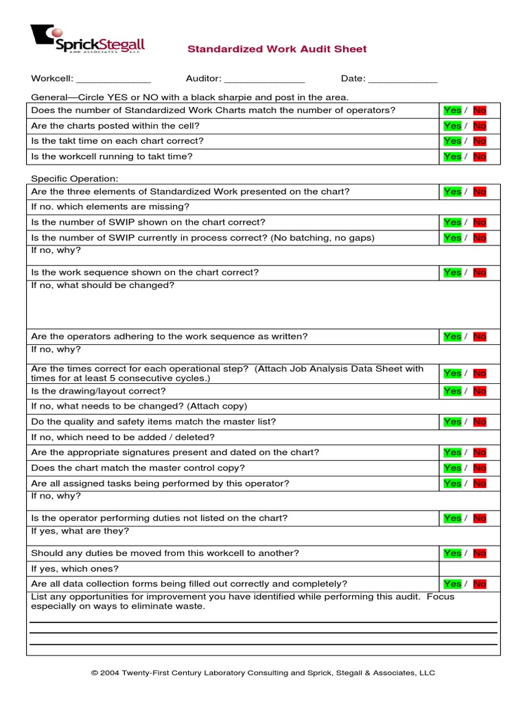Standardized Work Audit Sheet | PDF