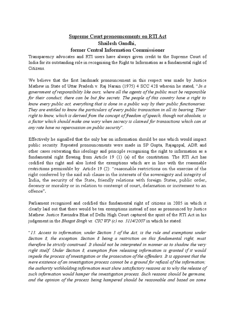 Supreme Court Paper | PDF | Supreme Court Of India | Freedom Of ...