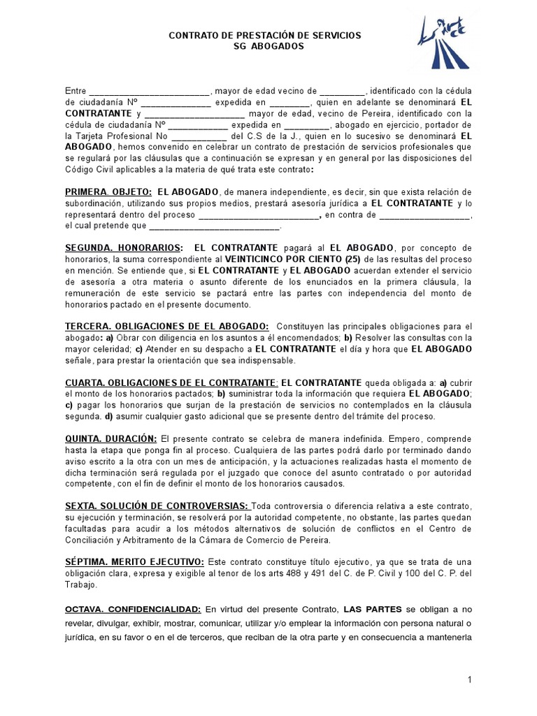 MODELO DE CONTRATO DE PRESTACIÓN DE SERVICIOS.docx | Justicia | Crimen ...