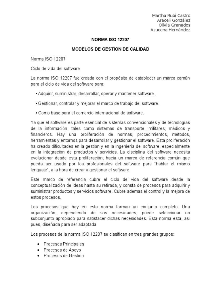 Norma Iso 12207 | PDF | Proceso de desarrollo de software | Software