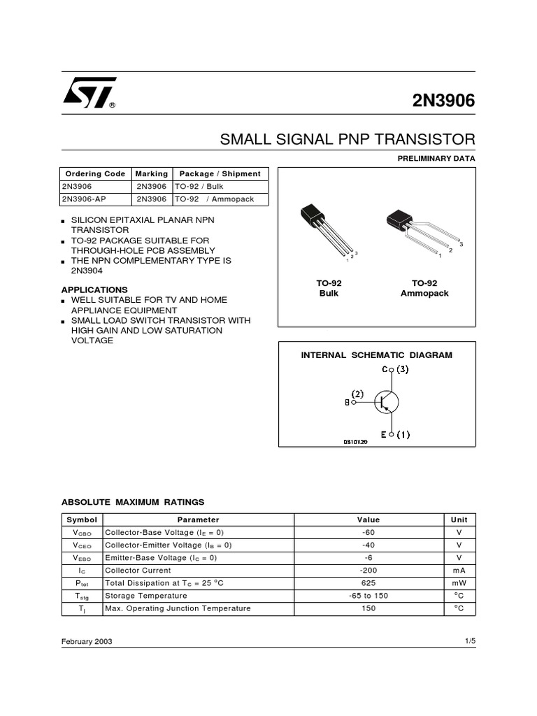 2N3906_Datasheet | Bipolar Junction Transistor | Transistor