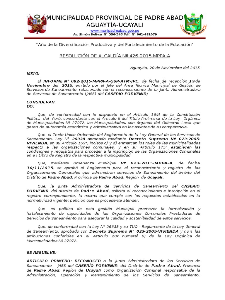 Resoluciones de Los Jass | Descargar gratis PDF | Regulación | Gobierno local
