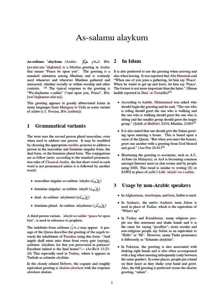 As Salamu Alaykum | Abrahamic Religions | Linguistic Morphology