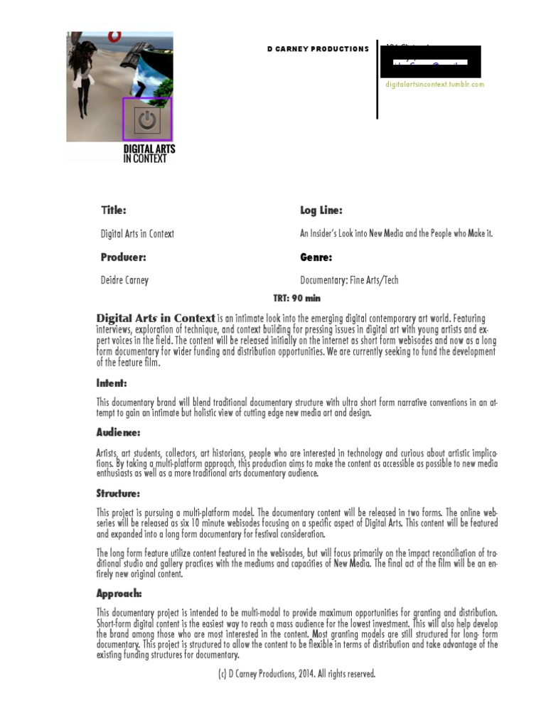 Sample One Pager for Documentary Production Proposal | New Media ...