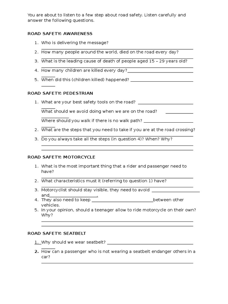 Road Safety Awareness Questions | PDF | Social Science