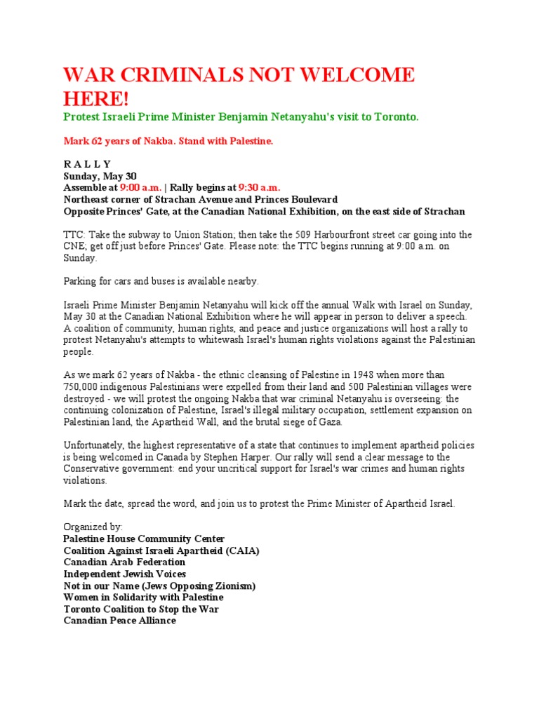 War Criminals Not Welcome Here | PDF | Israel And The Apartheid Analogy ...