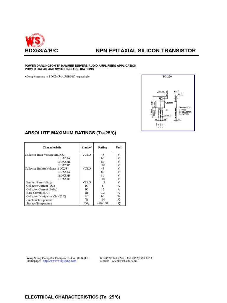 Bdx53/A/B/C NPN Epitaxial Silicon Transistor | PDF | Computers
