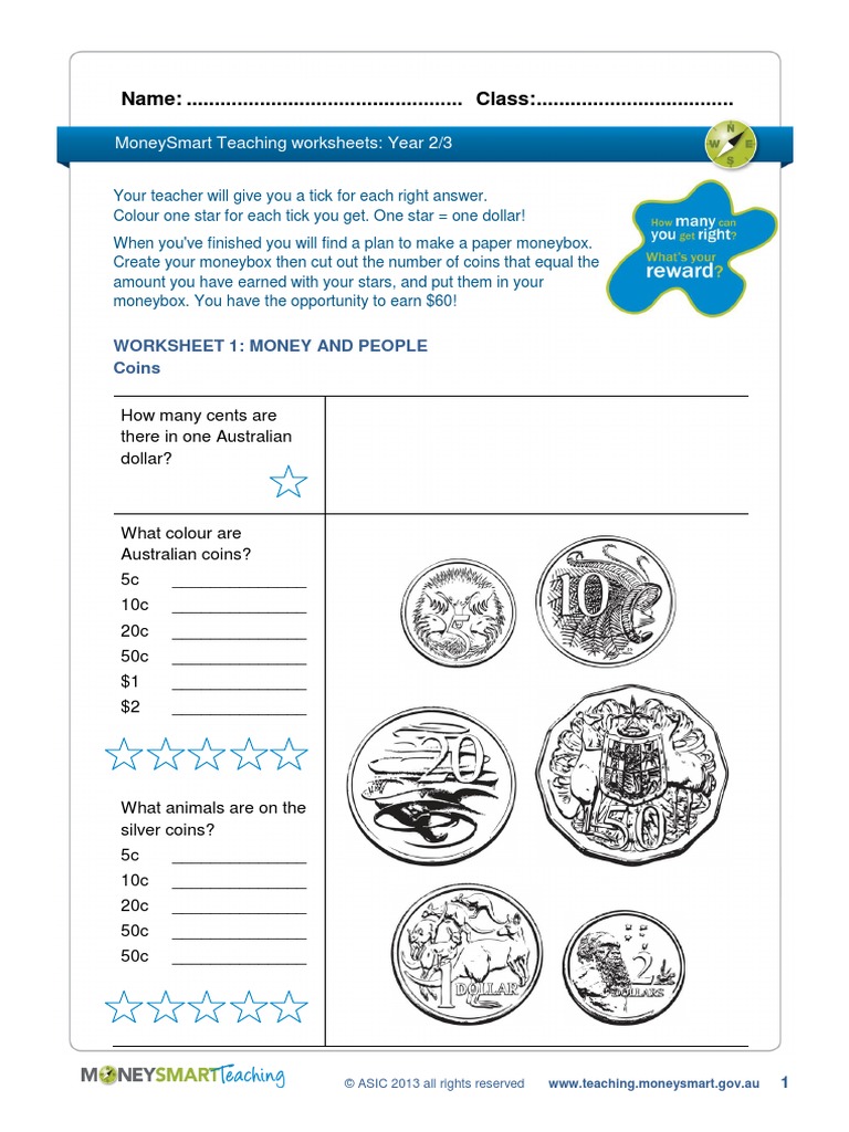 Year 2 Worksheet | PDF | Australian Dollar | Banknote