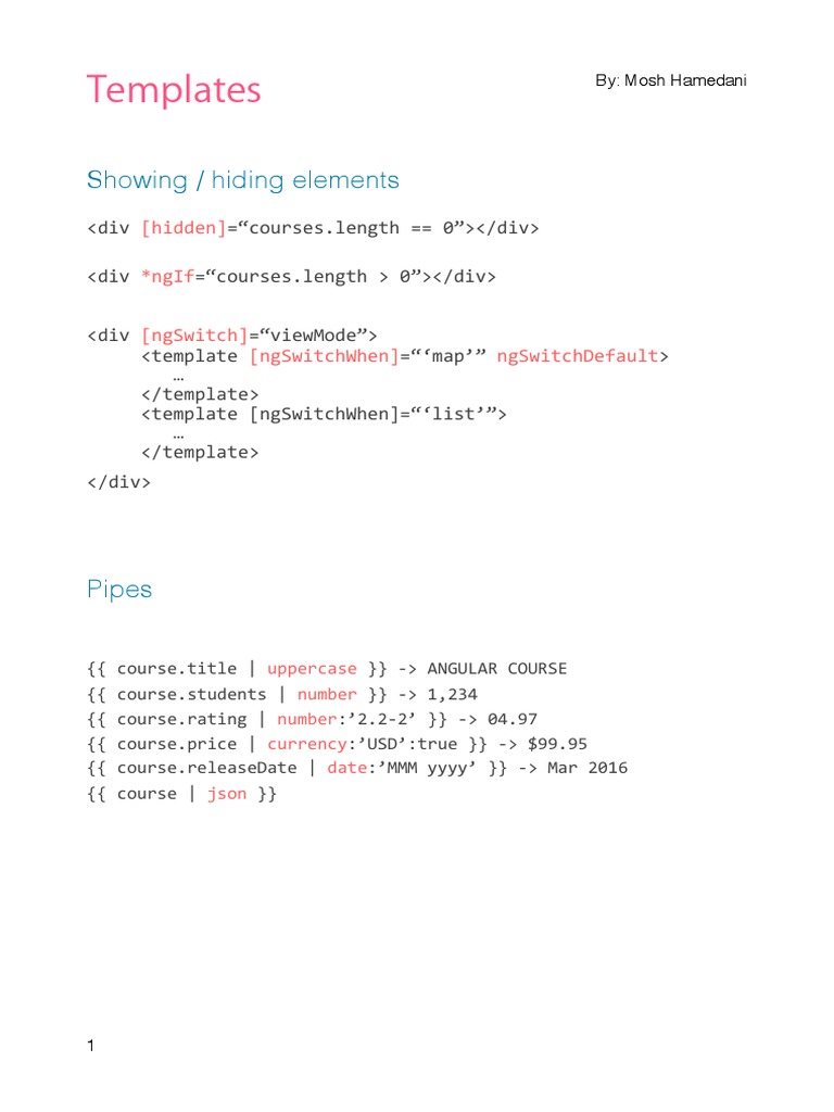 Angular Templates Cheat Sheet PDF | PDF | Computer Programming ...