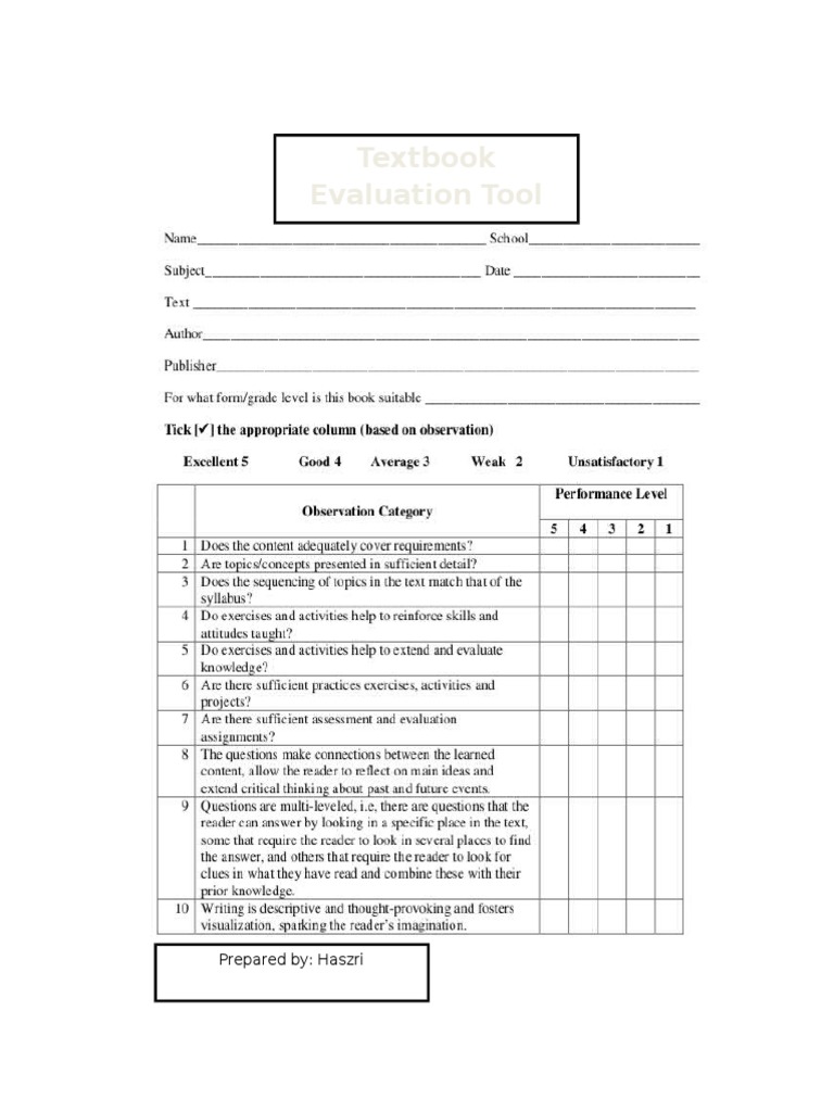 Textbook Evaluation Form | PDF