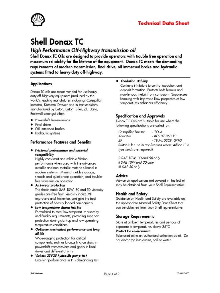 Shell Donax TC Series | PDF | Transmission (Mechanics) | Lubricant