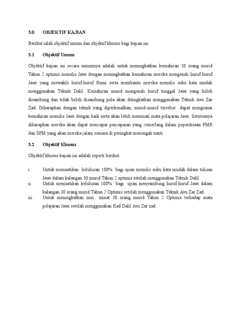 Contoh Penulisan Objektif Kajian | PDF
