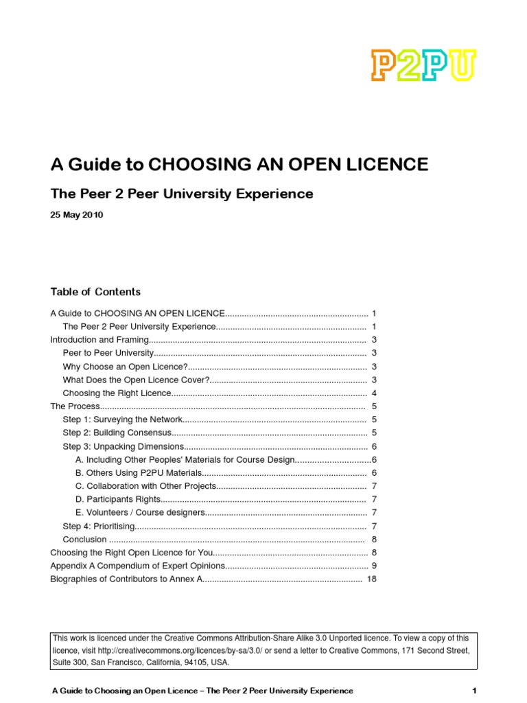 P2PU Choosing A Licence Final May 2010 | PDF | Creative Commons License ...