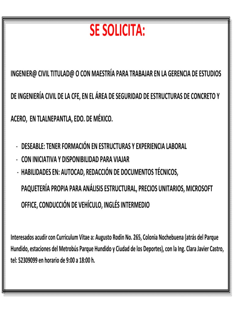Oferta Laboral Estructuras GEIC-CFE | PDF