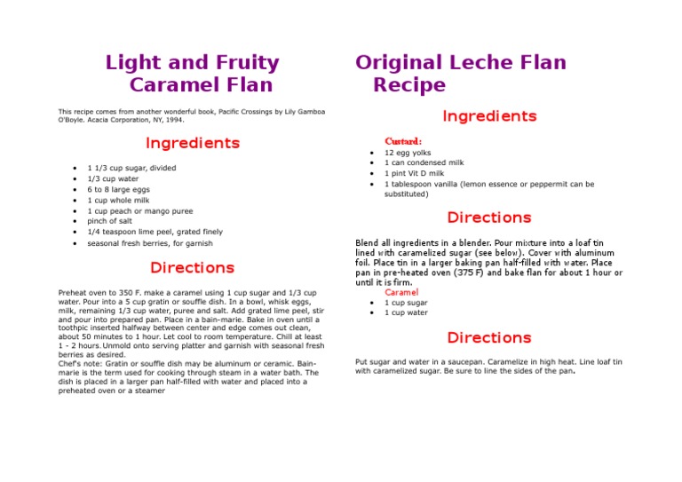 Caramel Flan&Leche Plan-A4 | PDF | Cooking, Food & Wine