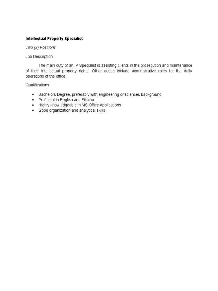 IP Specialist Job Openings | PDF | Business