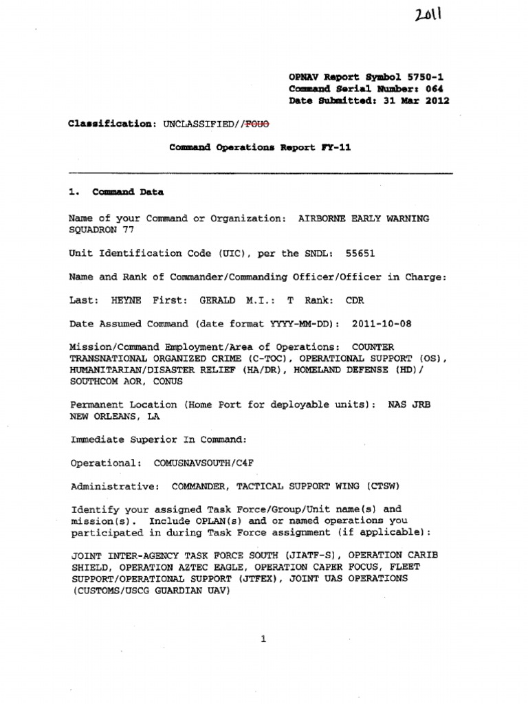 VAW-77 FY11 Command Operations Report | PDF | United States Navy ...