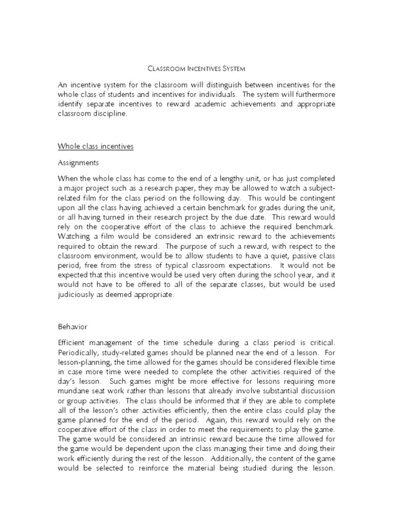 Classroom Incentive System | Download Free PDF | Incentive | Motivation