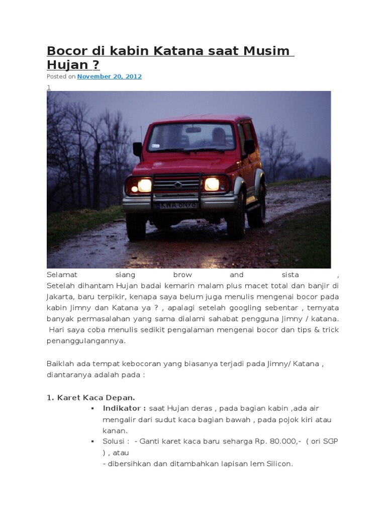 Tips Atasi Kebocoran Kabin Katana | PDF