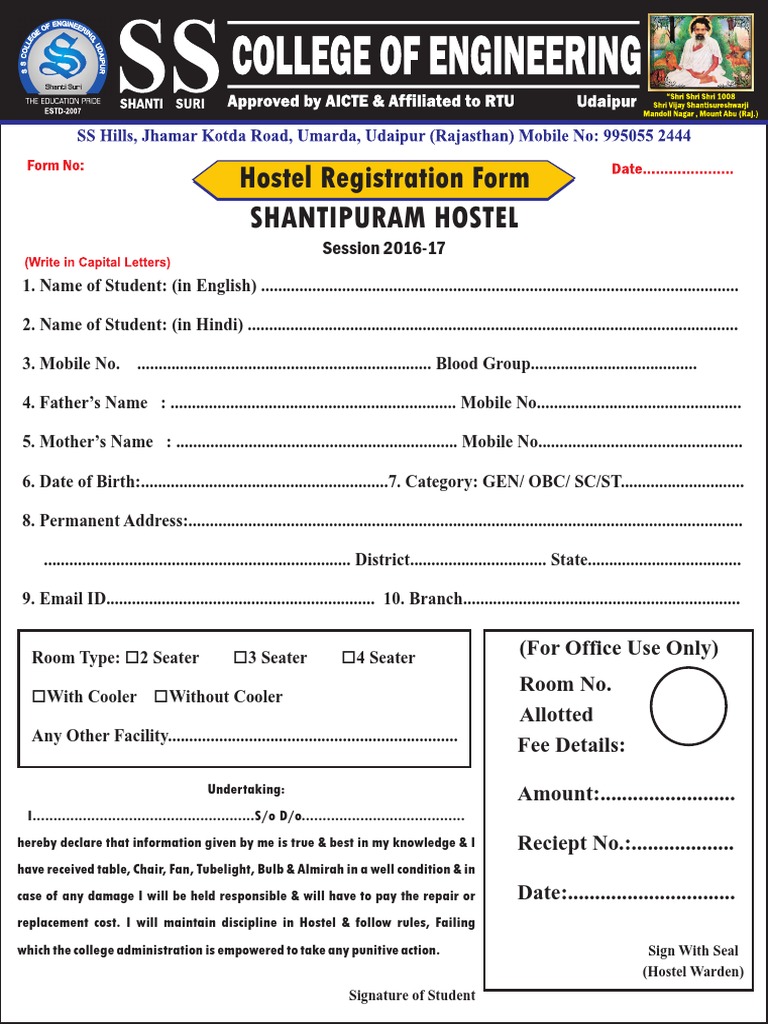 Hostel Registration Form 2016 | PDF | Business