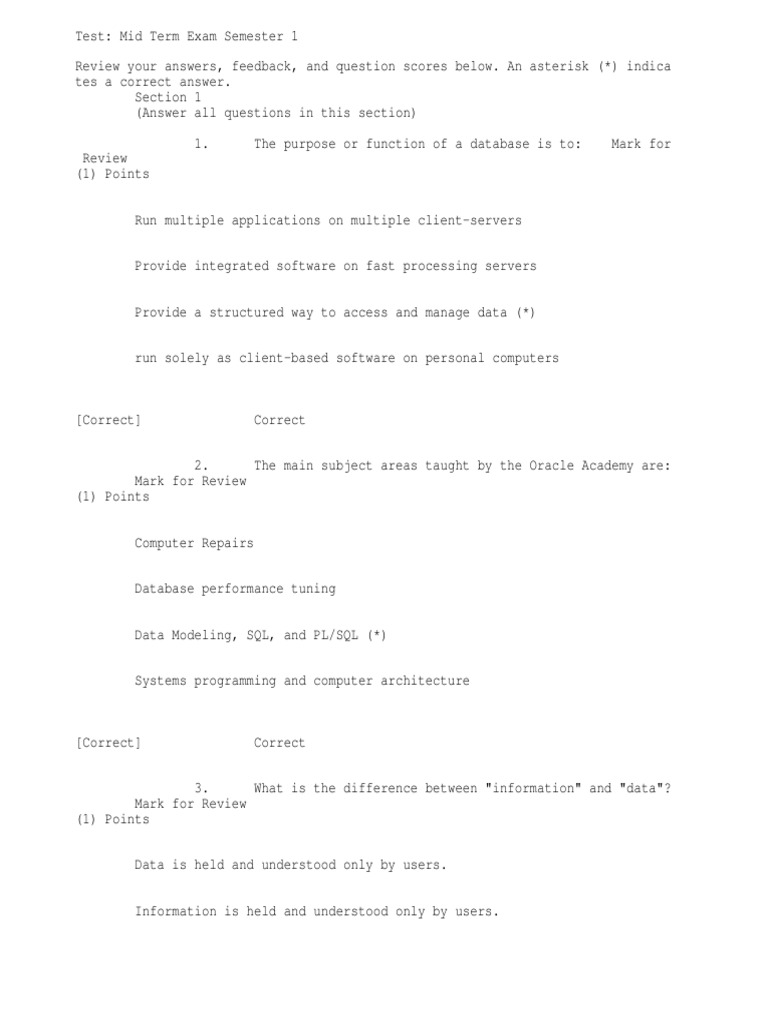Jawaban MID Term Exam Semester 1 Oracle Academy English Database Design ...