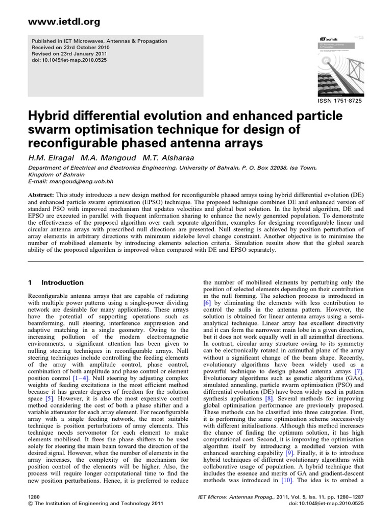 Hybrid Differential Evolution and Enhanced Particle Swarm Optimisation Technique For Design of ...