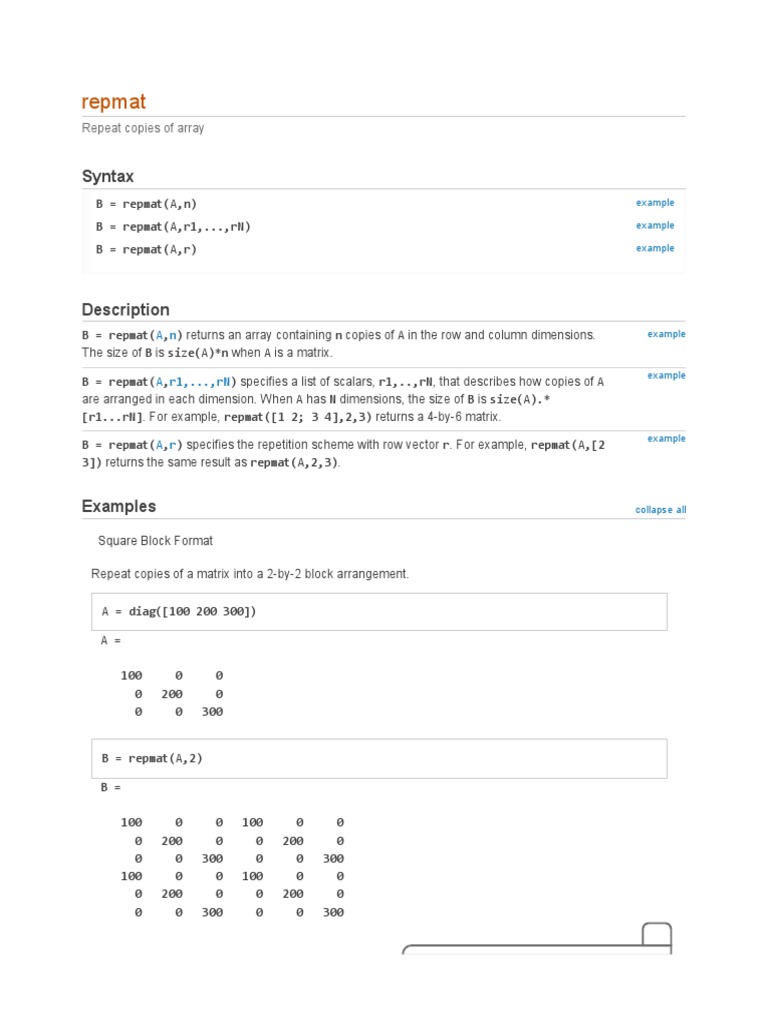 Repeat Copies of Array - MATLAB Repmat | PDF | Integer (Computer ...