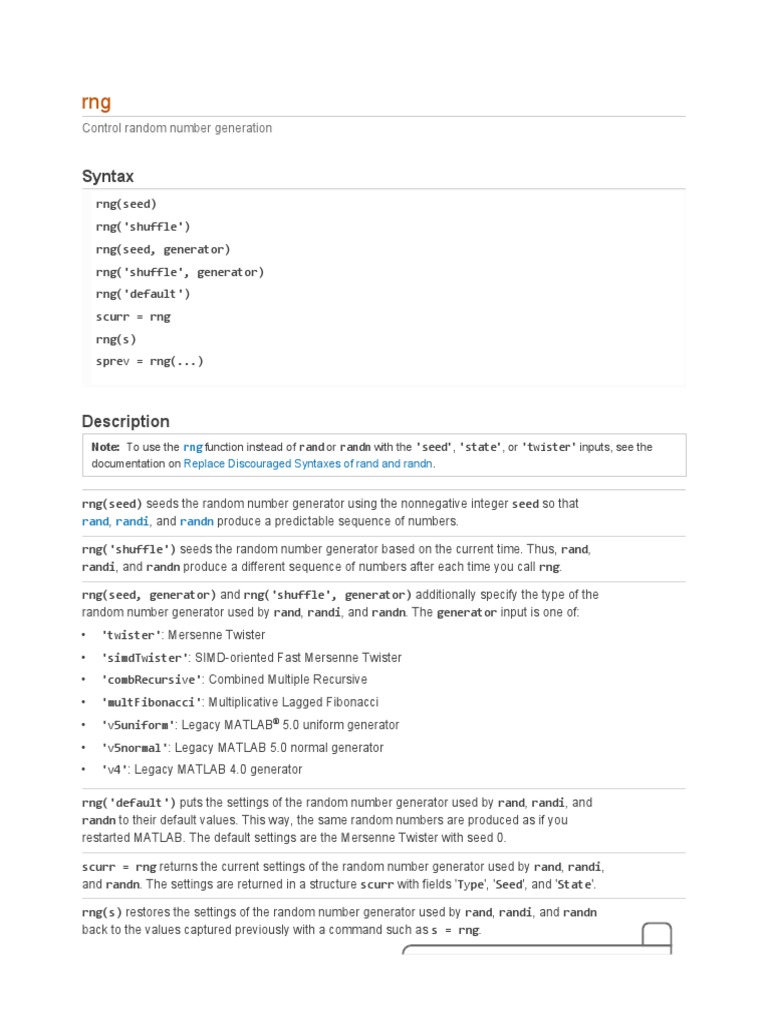 Control Random Number Generation - MATLAB RNG | PDF | Theoretical Computer Science ...