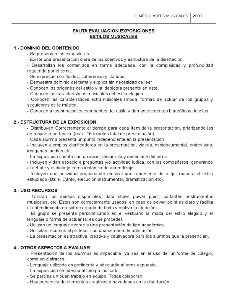 Pauta Evaluacion Exposiciones | PDF