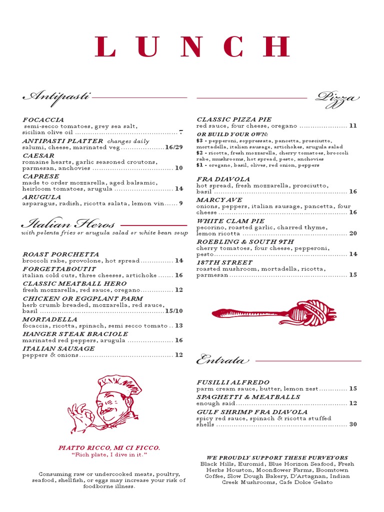 Arthur Ave - Lunch Menu | PDF