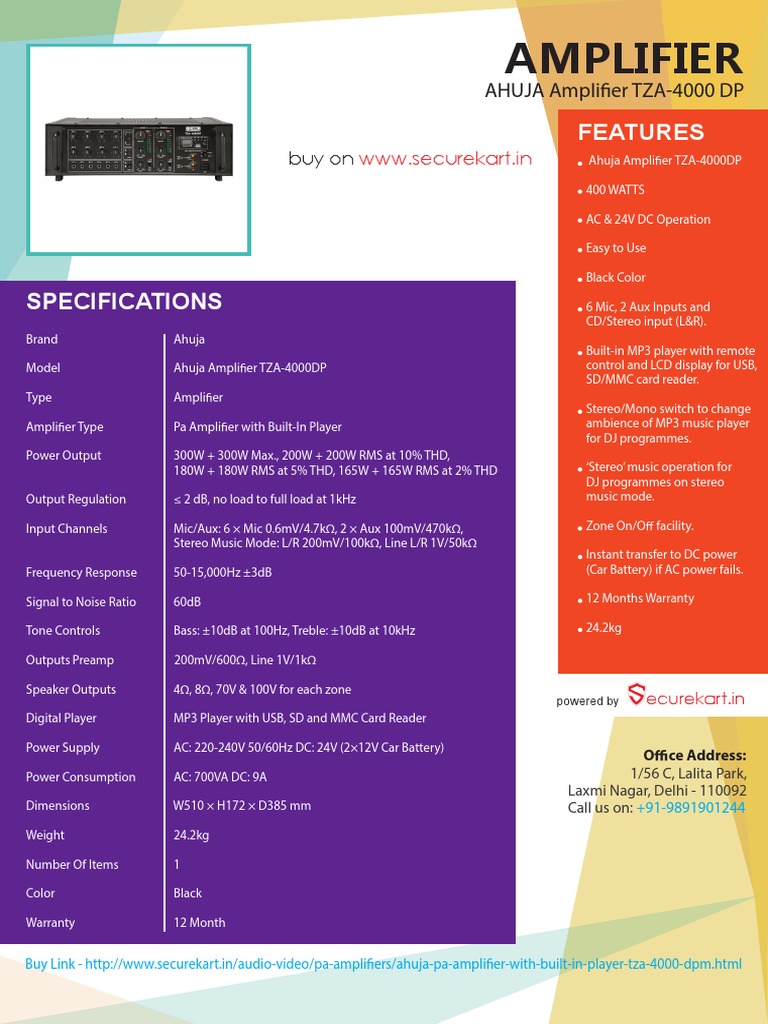Ahuja TZA-4000 DPM Features & Specifications | PDF | Amplifier | Microphone