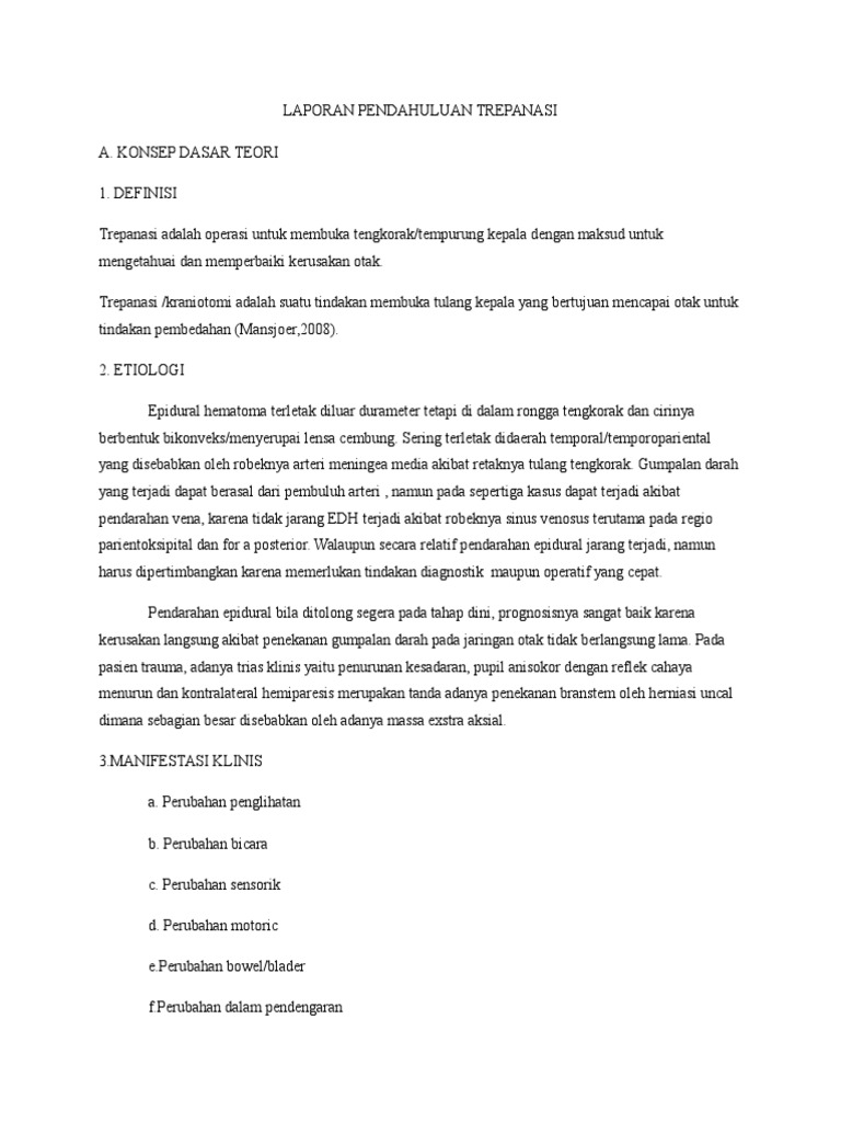 Laporan Pendahuluan Trepanasi | PDF