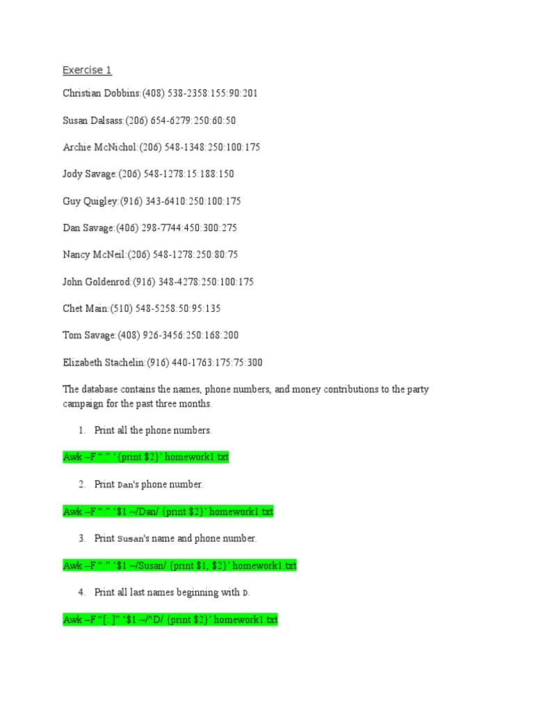AWK Exercise | PDF | Computer Programming | Notation AWK Exercise | PDF | Computer Programming | Notation
